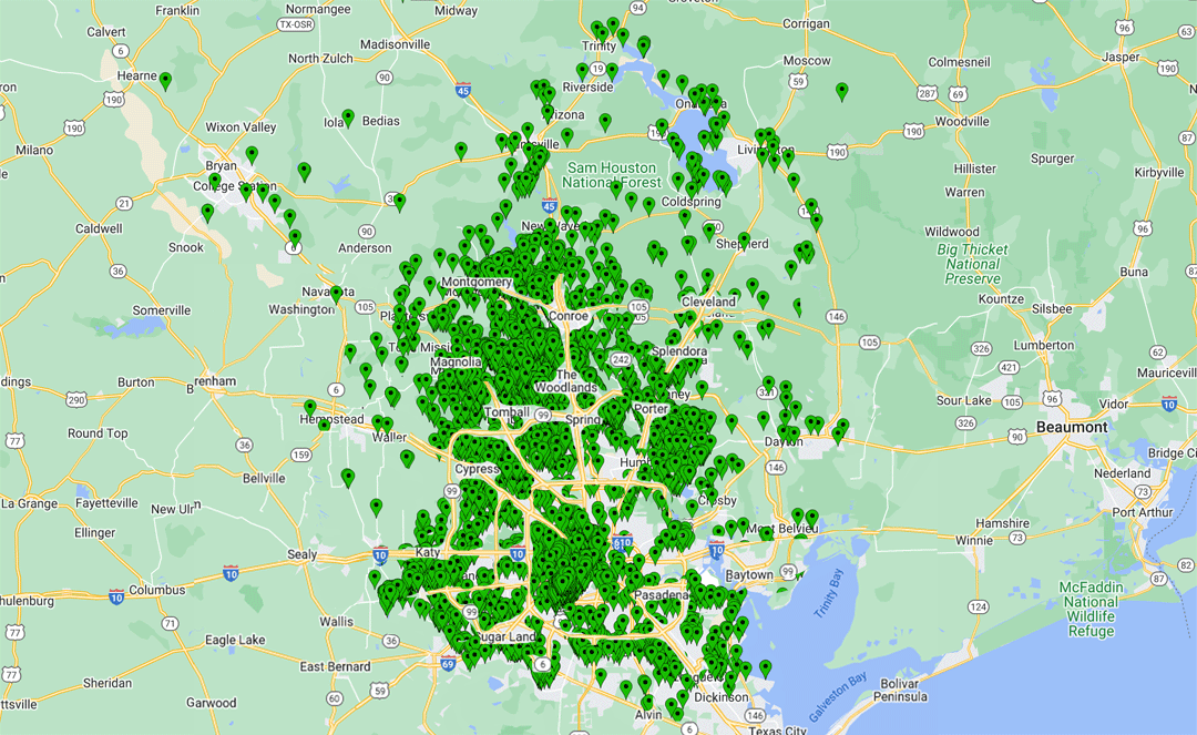 Coverage Map - Houston Standby Generator Installation and Service
